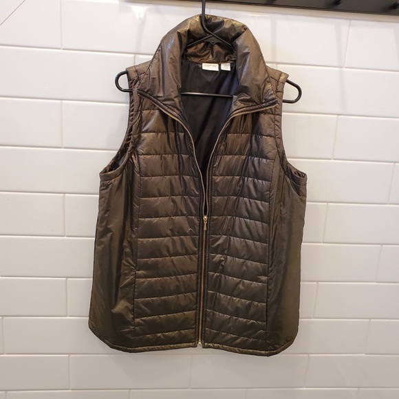 Chico's | Jackets & Coats | Chicos Zenergy Metallic Goldbrown Vest ...